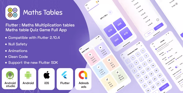 Flutter Math Multiplication Table: Math Quiz Game Full App with Admob ready to publish - Clean Codz